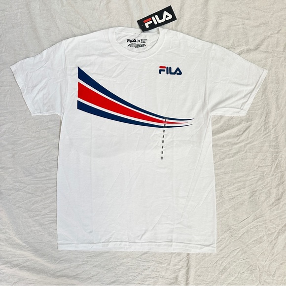 Fila | Shirts | Fila Mens White Tshirt With Red And Blue Accents Logo ...
